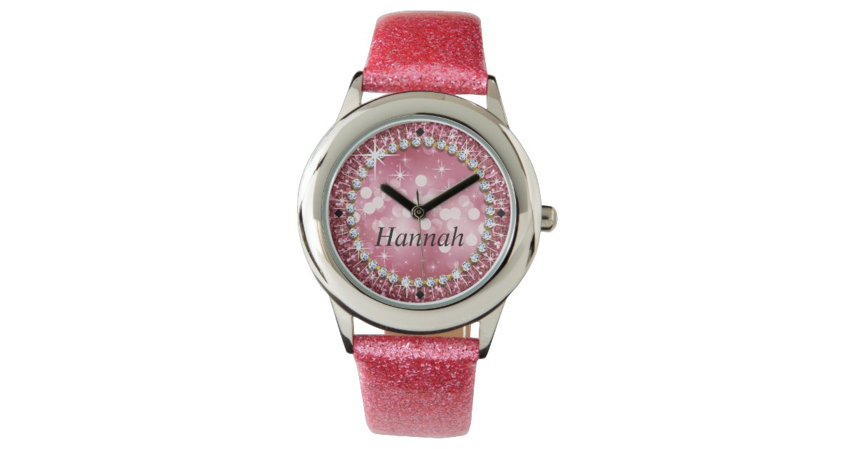 Glitz Glam Bling Glitter Pink Watch | Zazzle