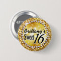 Glitz Glam Bling Sweet 16 Celebration gold brite Button | Zazzle