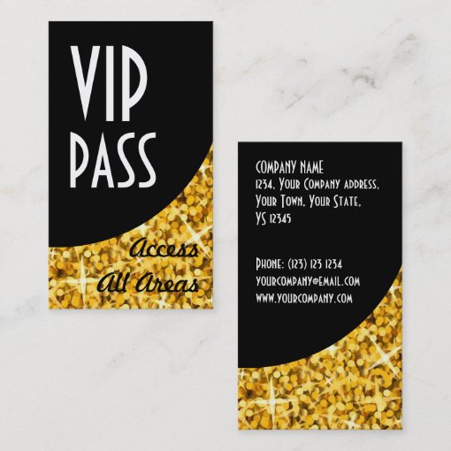 Glitz "Gold" 'VIP Pass' Black Curve business card | Zazzle