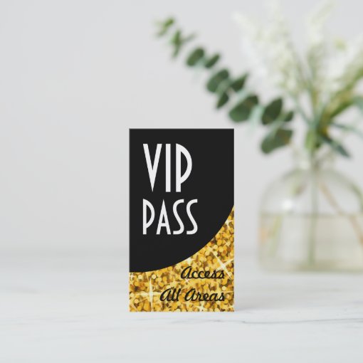 Glitz "Gold" 'VIP Pass' Black Curve business card | Zazzle