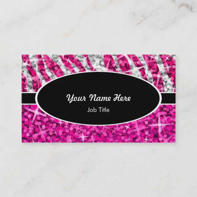 Glitz Mix Pink Zebra Purple black oval Business Card | Zazzle