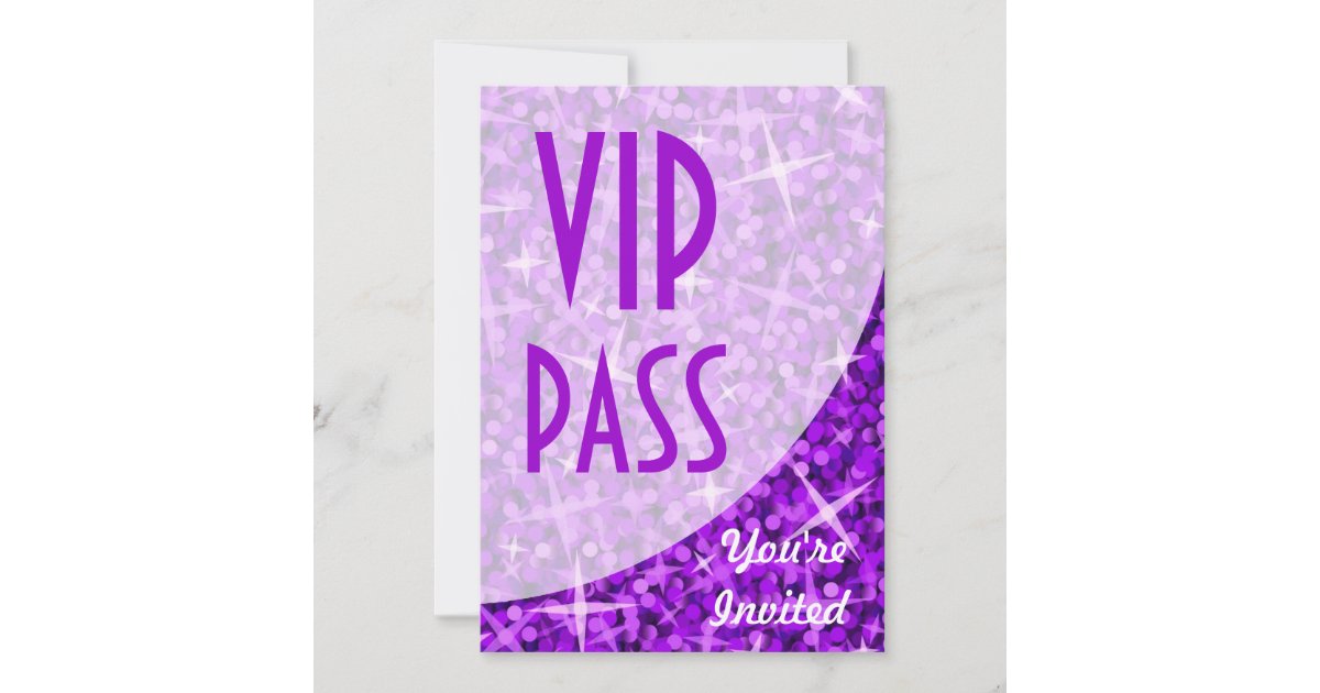 Glitz Purple curve "VIP Pass" invitation | Zazzle
