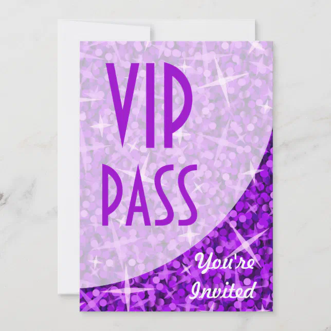 Glitz Purple curve "VIP Pass" invitation | Zazzle