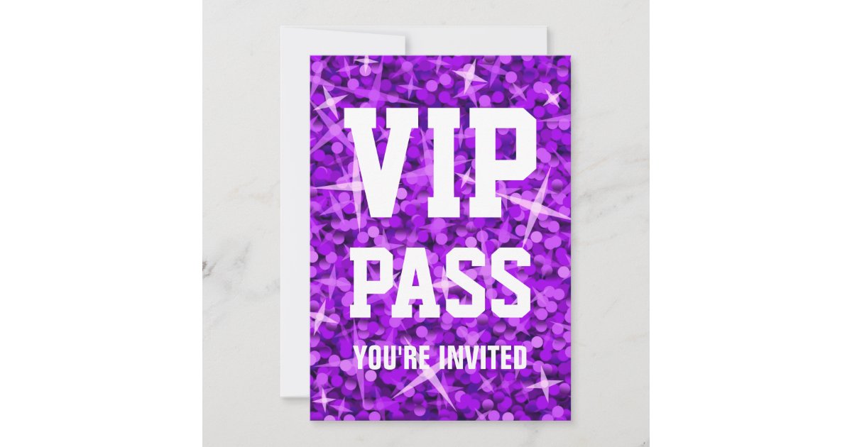 Glitz Purple 'VIP PASS' invitation | Zazzle