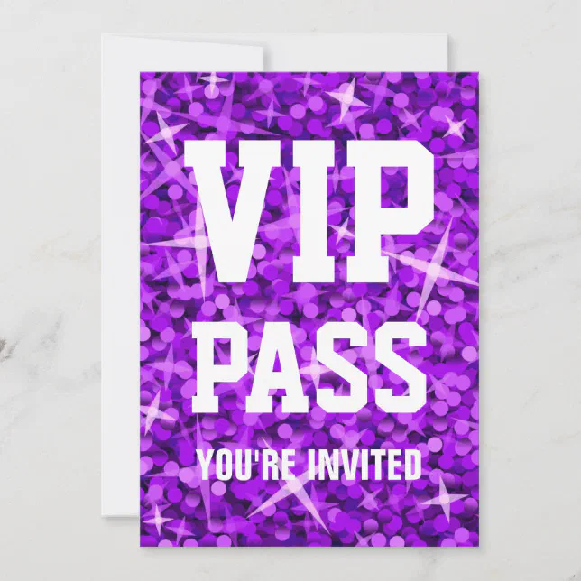 Glitz Purple 'VIP PASS' invitation | Zazzle