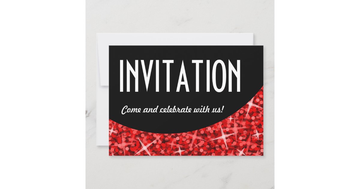 Glitz Red black curve 'Invitation' invitation | Zazzle