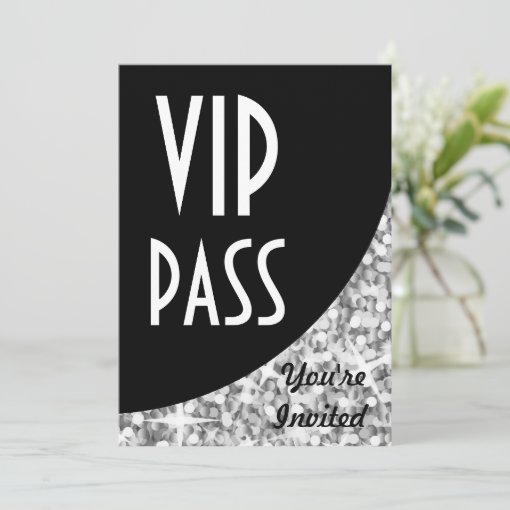 Glitz "Silver" black curve "VIP Pass" invitation | Zazzle