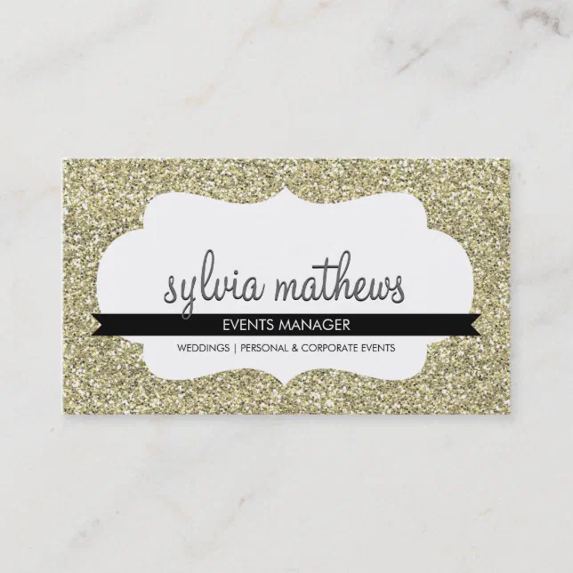 GLITZY BUSINESS CARD sparkly glitter pale gold | Zazzle