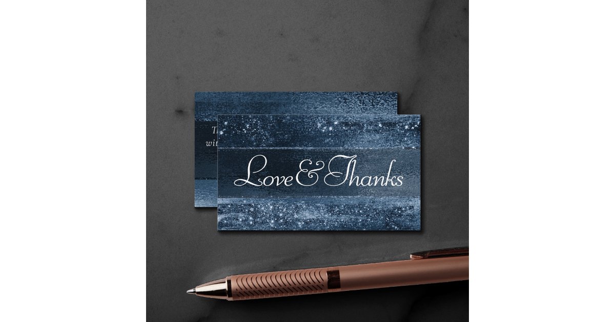 Glitzy Foil | Navy Blue Sparkle Love and Thanks Enclosure Card | Zazzle