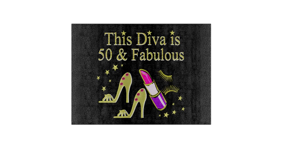 GLITZY GOLD 50TH BIRTHDAY DIVA DESIGN CUTTING BOARD | Zazzle