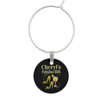 GLITZY GOLD 60TH BIRTHDAY PARTY WINE CHARM | Zazzle