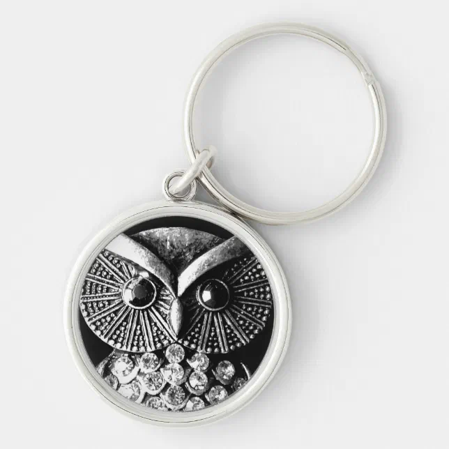 Glitzy Jewelled Metal Owl Keychain | Zazzle