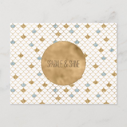 Glitzy Mermaid Blue Gold Sparkle Glitter Postcard | Zazzle.com