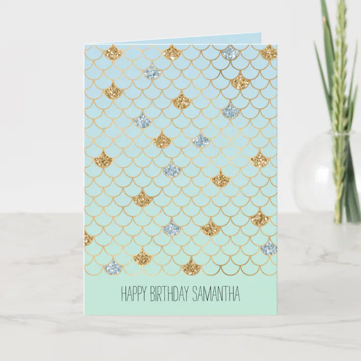 Glitzy Mermaid Blue Green Gold Sparkle Glitter Card | Zazzle