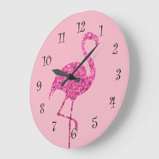 Glitzy Pink Flamingo Wall Decor Large Clock | Zazzle