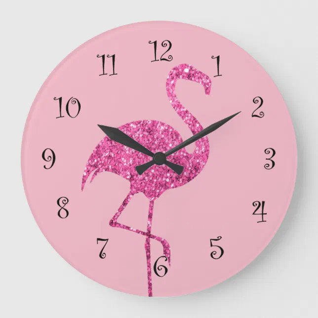 Glitzy Pink Flamingo Wall Decor Large Clock | Zazzle