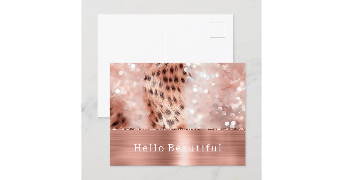 Glitzy Rose Gold Sparkle Cheetah Postcard | Zazzle