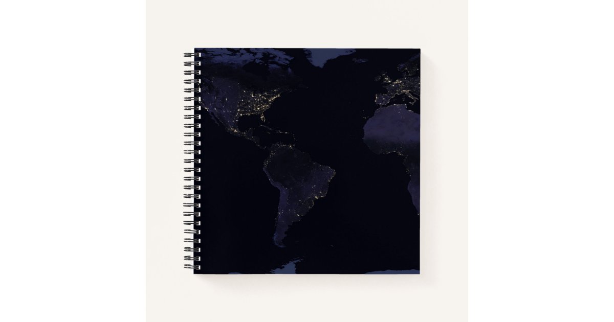 Global Map Earth's City Lights At Night. Notebook | Zazzle