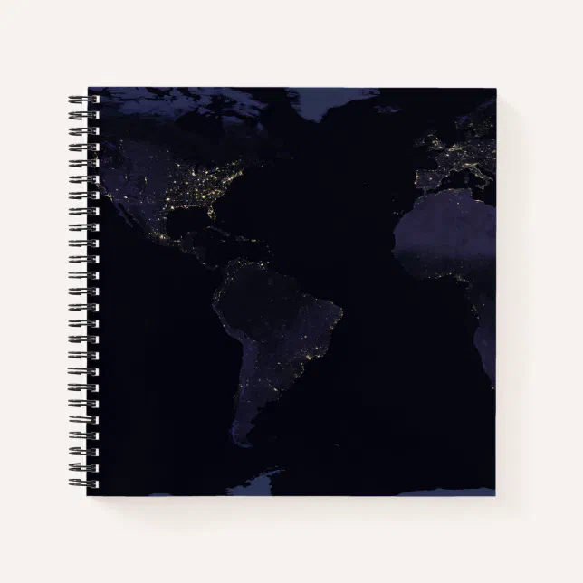 Global Map Earth's City Lights At Night. Notebook | Zazzle