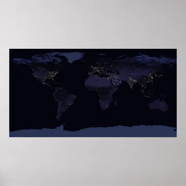 Global Map Earth's City Lights At Night. Poster | Zazzle