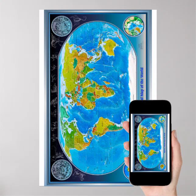 " Global: Physical/Political World MAP ... Poster | Zazzle