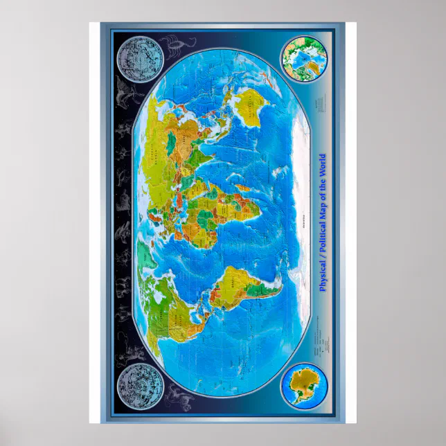 " Global: Physical/Political World MAP ... Poster | Zazzle