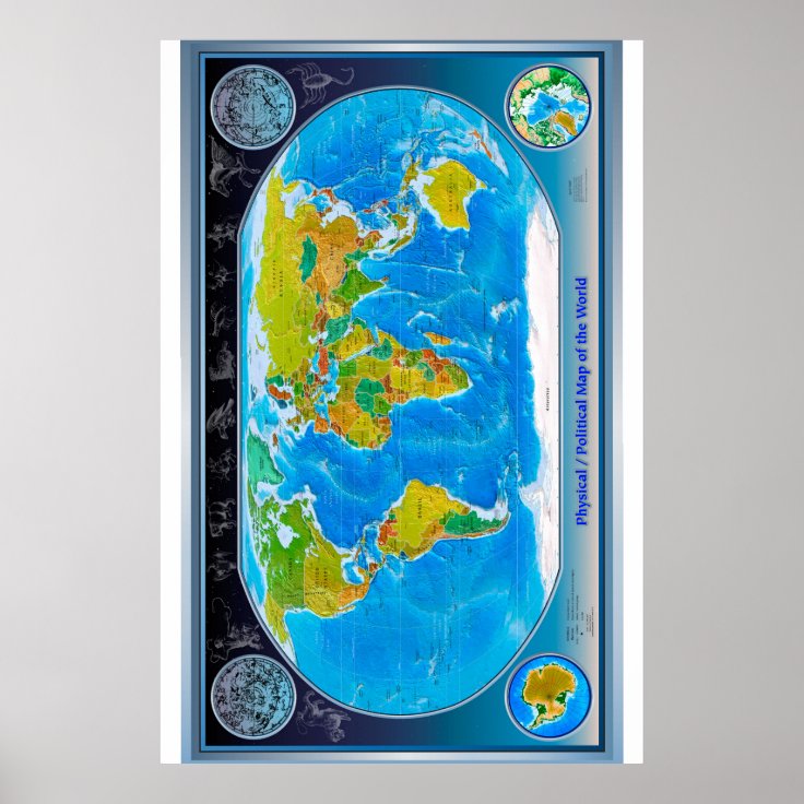" Global: Physical/Political World MAP ... Poster | Zazzle