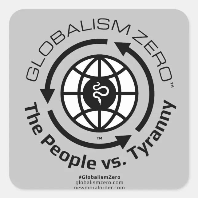 Globalism Zero™ Black Circle with White Globe Logo Square Sticker | Zazzle