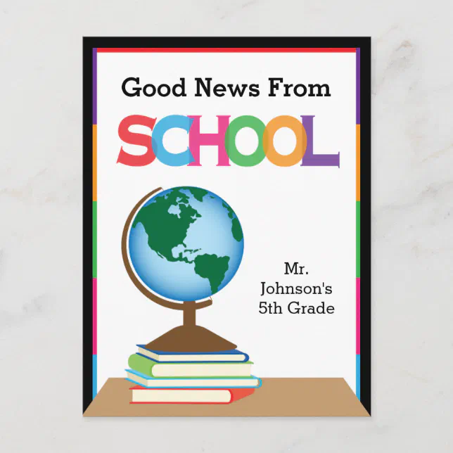 Globe & Books | Good News From School Postcard | Zazzle