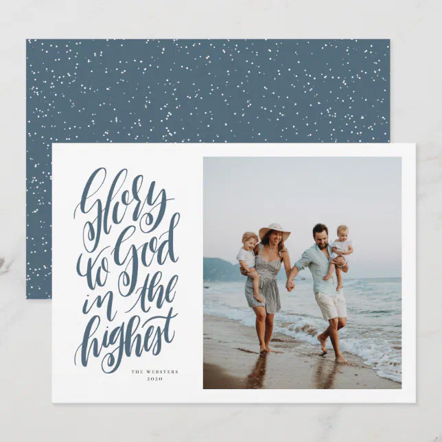 Glory to God blue religious Christmas photo Holiday Card | Zazzle