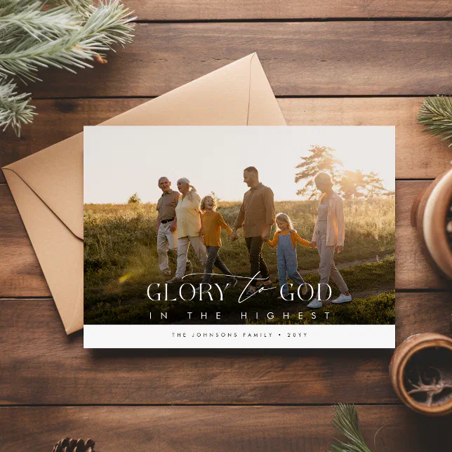 Glory To God Elegant Religious Photo Christmas Holiday Card | Zazzle
