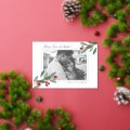 Glory to God Greenery Berries & Script Photo Gold Foil Holiday Card ...