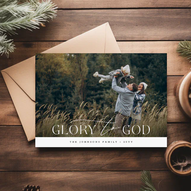 Glory to God Religious Christian Family Christmas Holiday Card | Zazzle