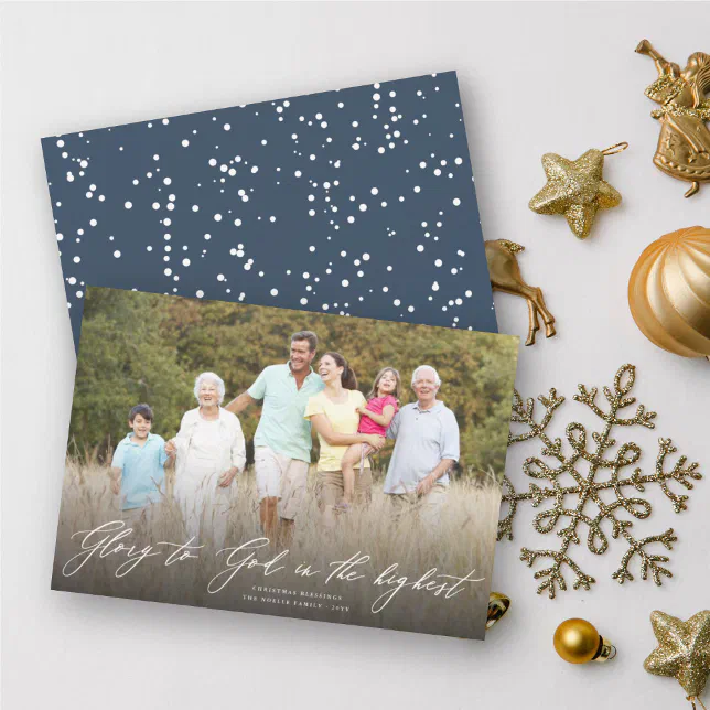 Glory To God Script Religious Christmas Photo Holiday Card | Zazzle