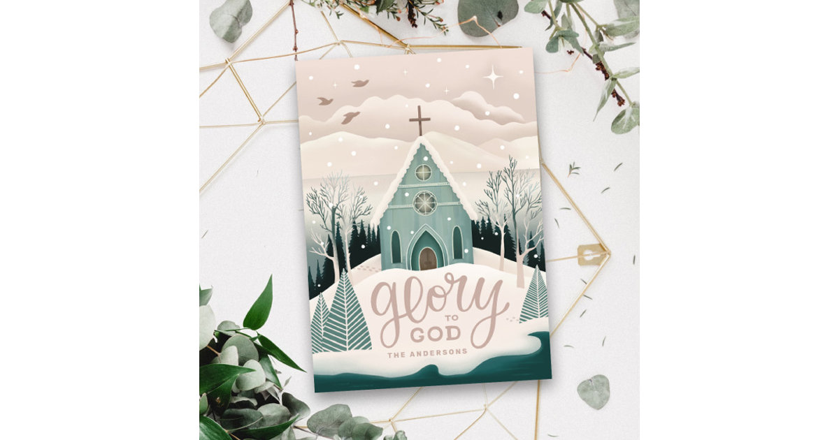 Glory to God. Winter church Religious Christmas Holiday Card | Zazzle