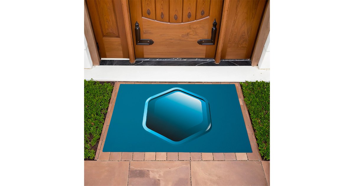 Glossy Blue Hexagon Icon Modern Geometric Doormat | Zazzle
