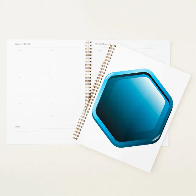Glossy Blue Hexagon Icon Modern Geometric Planner | Zazzle
