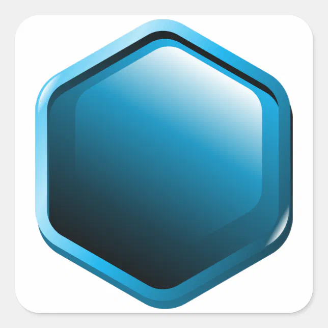 Glossy Blue Hexagon Icon Modern Geometric Square Sticker | Zazzle