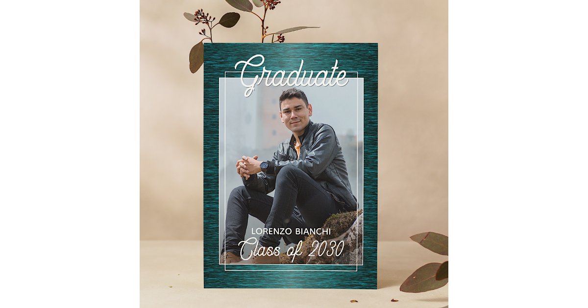 Glossy Dark Blue Green Graduation Announcement Postcard | Zazzle