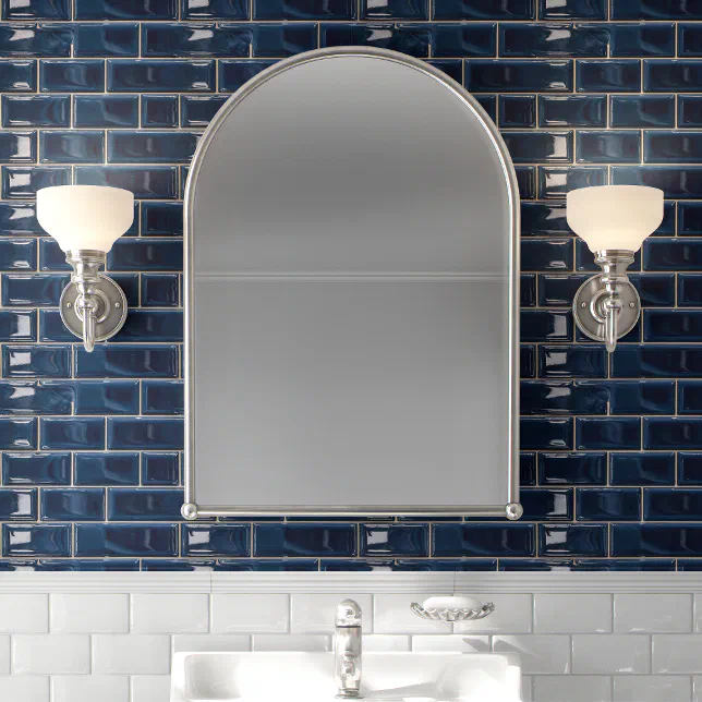 Glossy Navy Blue Subway Tile Wallpaper | Zazzle