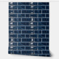 Glossy Navy Blue Subway Tile Wallpaper | Zazzle