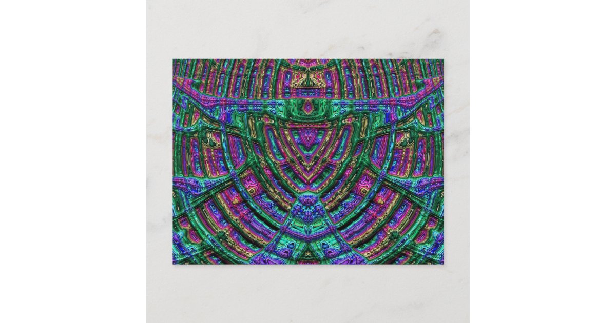 Glossy Postcard 3D Green Blue Purple Zany | Zazzle