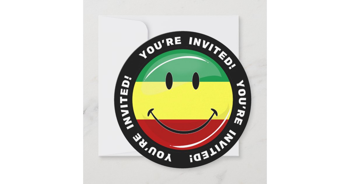 Glossy Round Happy Rasta Flag Invitation | Zazzle