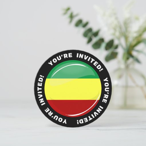 Glossy Round Rasta Flag Custom Invite Template | Zazzle