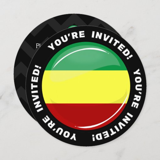 Glossy Round Rasta Flag Custom Invite Template | Zazzle