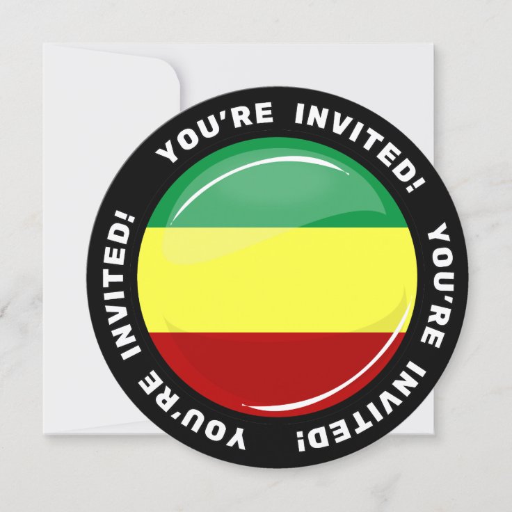 Glossy Round Rasta Flag Custom Invite Template | Zazzle