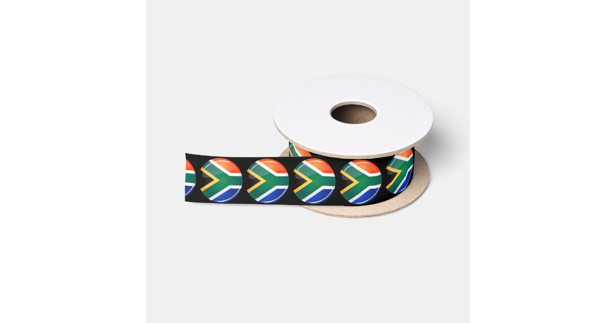 Glossy Round South African Flag Satin Ribbon | Zazzle