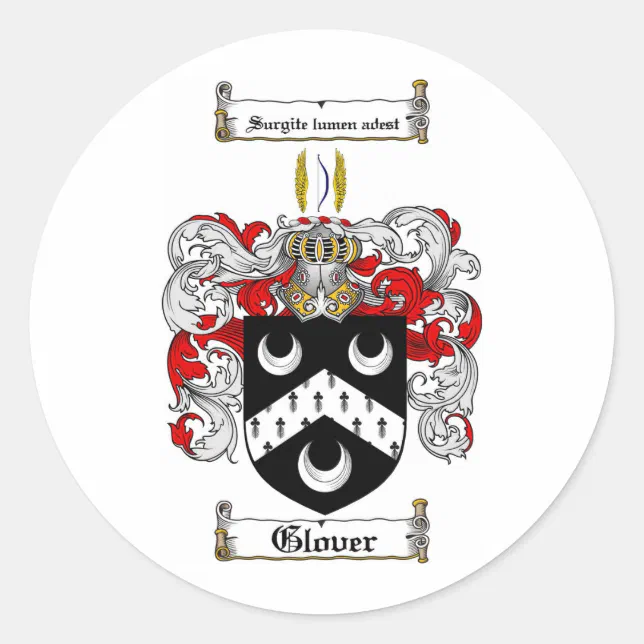 GLOVER FAMILY CREST - GLOVER COAT OF ARMS CLASSIC ROUND STICKER | Zazzle