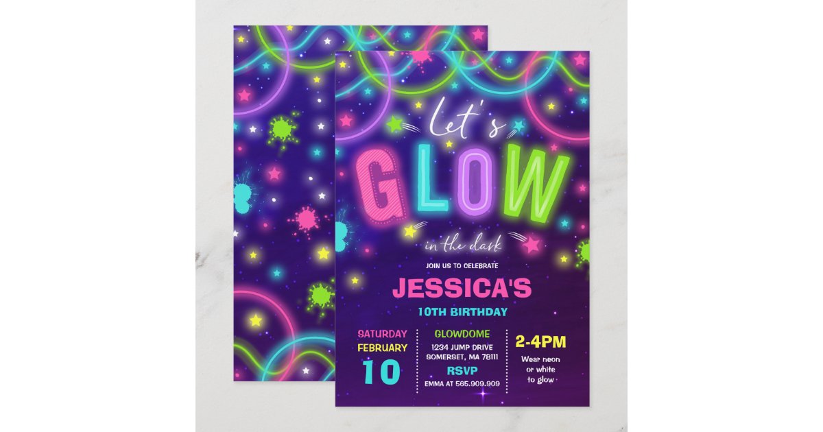 Glow Birthday Invitation Neon Glow Dance Party | Zazzle