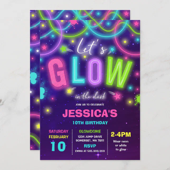 Glow Birthday Invitation Neon Glow Dance Party | Zazzle
